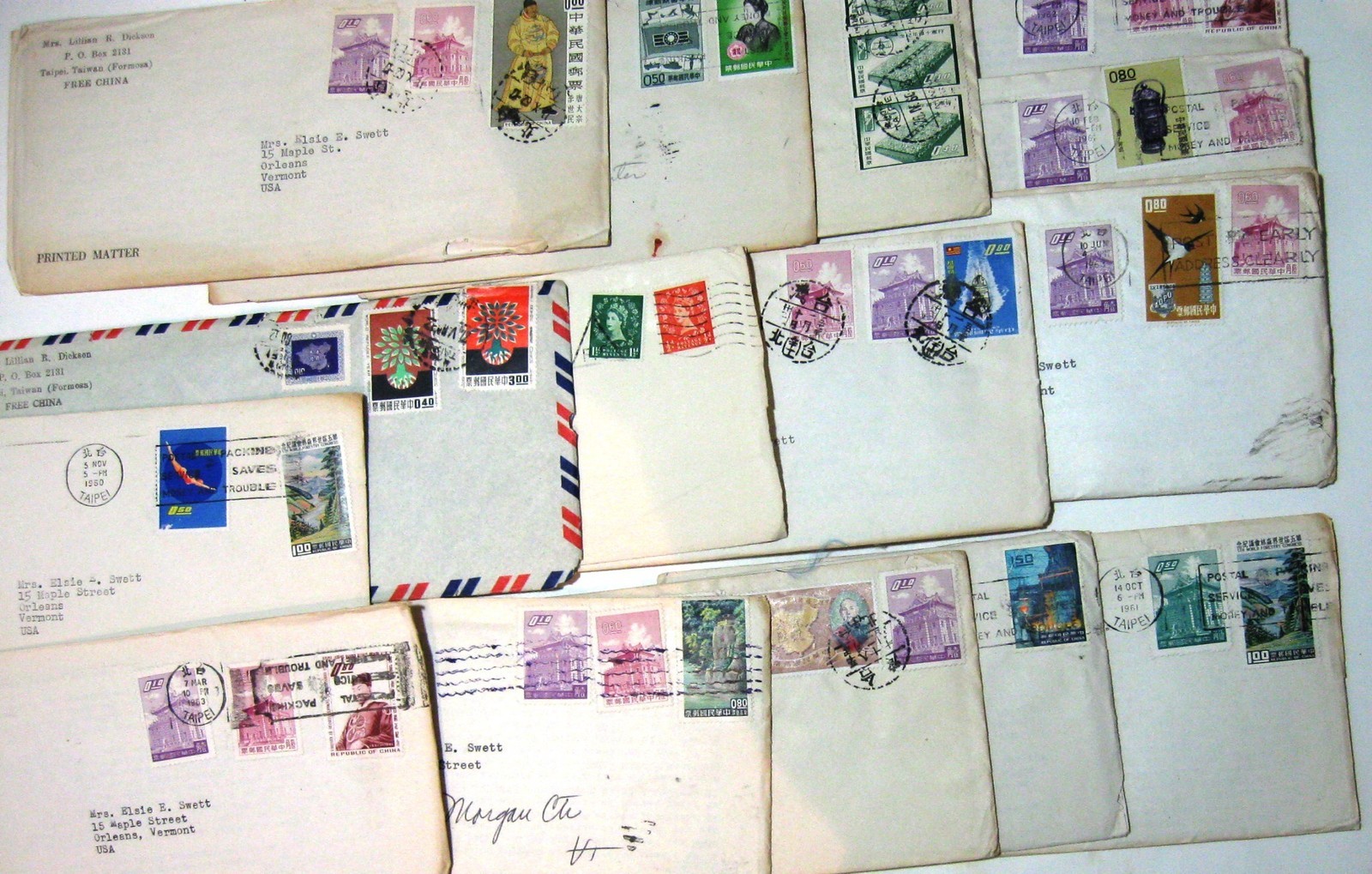 Stamped, Postmarked Envelopes; Taipei, Taiwan, (Formosa) Free China ...