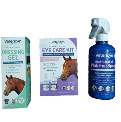 [3] Pink Eye Spray & Wound dressing Gel & Eye Care Kit by Vetericyn 04/ ...