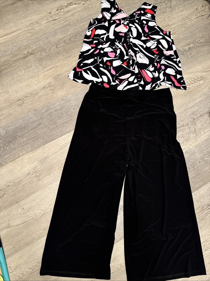 Joseph Ribkoff Size 14 Black White Pink Shirt And Pant Romper Combo ...