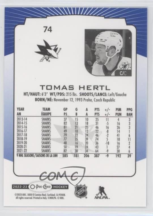 2022-23 O-Pee-Chee Blue Border Tomas Hertl #74 | eBay