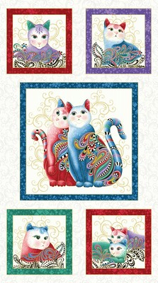 White Catitude 2 Purr fect Together Fabric Panel Cat fabric | eBay UK