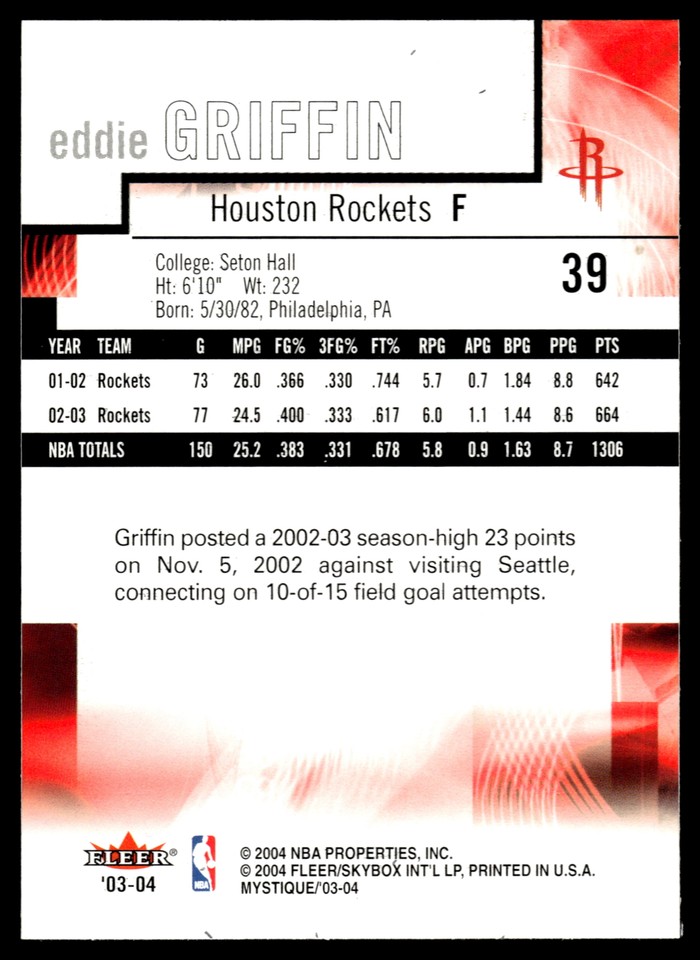 2003-04 Fleer Mystique #39 Eddie Griffin Houston Rockets | eBay