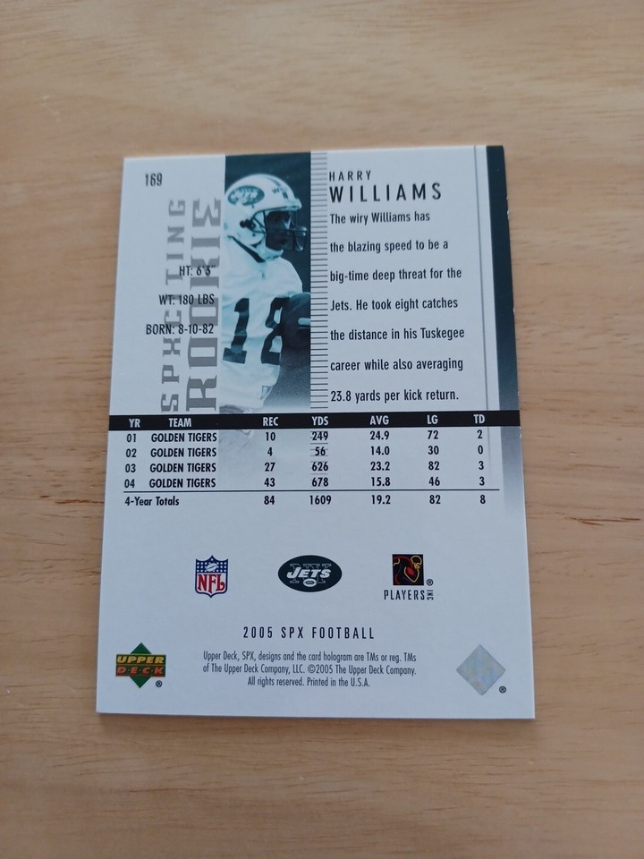 2005 SPx SPxciting #rd /1199 Harry Williams Jr #169 Rookie RC NY Jets ...