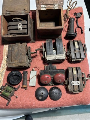 antique hand crank wall phone parts 5 Generators Boxes Bells Various ...
