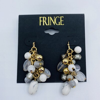 Fringe Brand White Gray Bead Cluster Drop Hook Earrings New | eBay