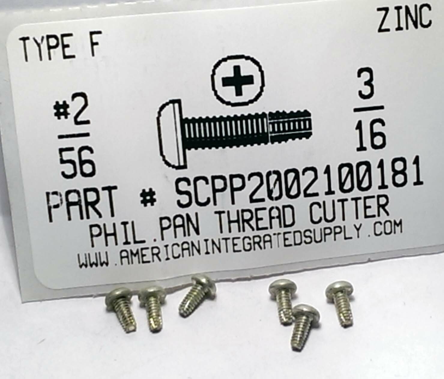 #2-56x3/16 Pan Head Phillips Thread Cutting Screws Type F Steel Zinc ...