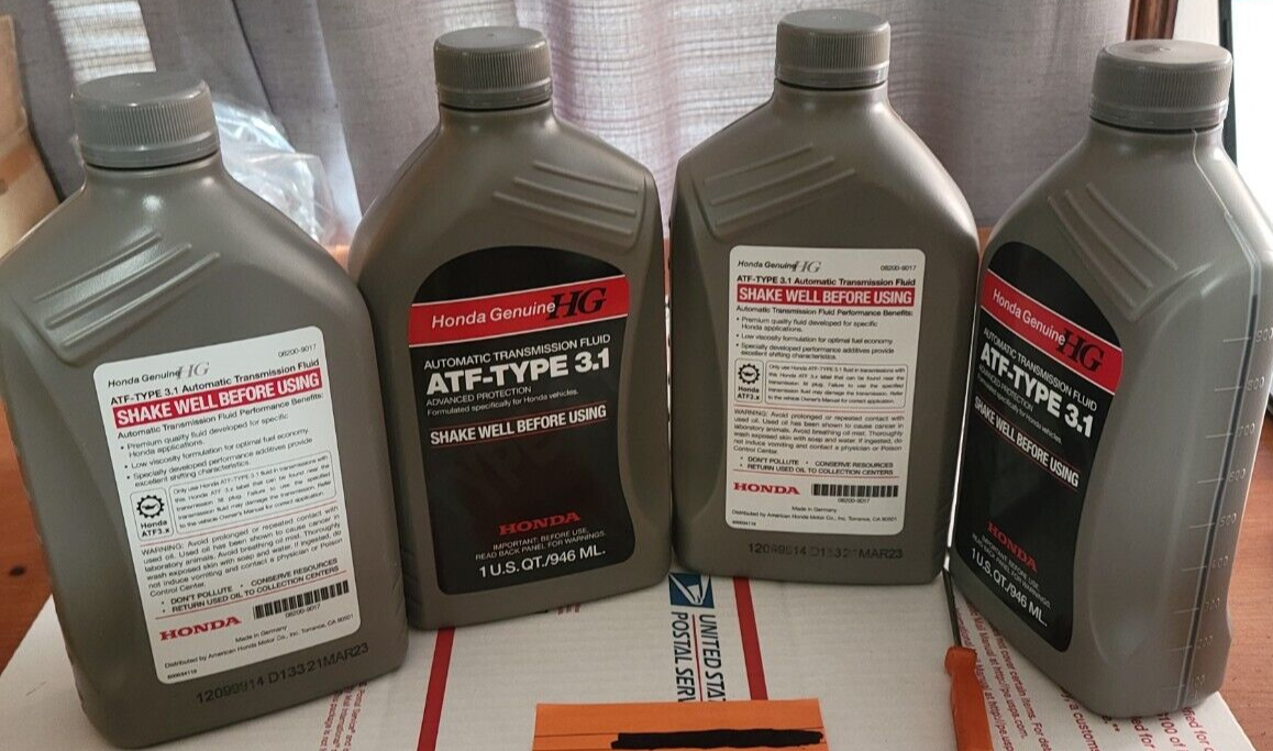 4 QTS Honda OEM ATF Type 3.1 W/GASKET 9SPD Automatic Transmission Fluid ...