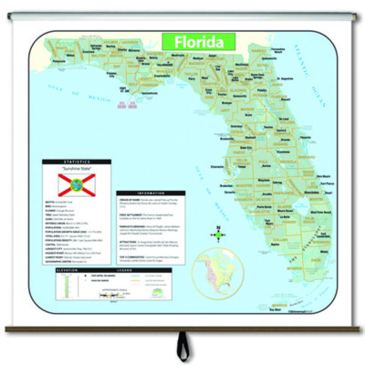 Florida Large Scale Shaded Relief Wall Map on Roller | eBay