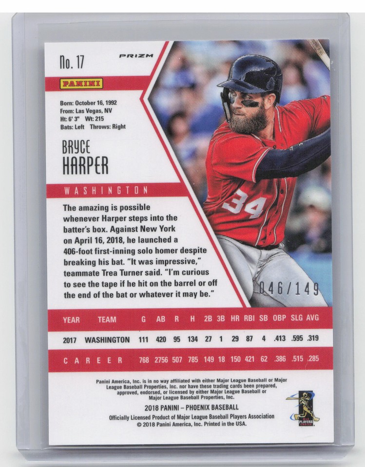2018 Panini Chronicles #17 Bryce Harper Phoenix Blue #/149 | eBay