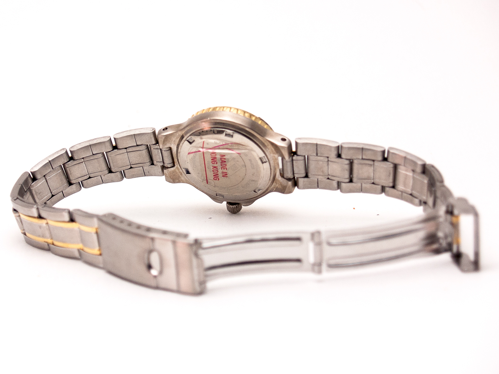 GQI GENEVA:WOMEN'S STAINLESS STEEL BAND WITH GOLD TONE CASE DATE,FLAG ...