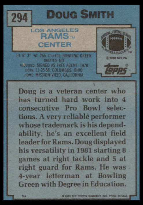 1988 Topps #294 Doug Smith Los Angeles Rams Football Card | eBay