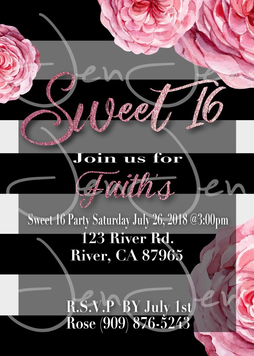 Rose Red Sweet 16 Invitations Sweet 16 Party Invitation (You Print)