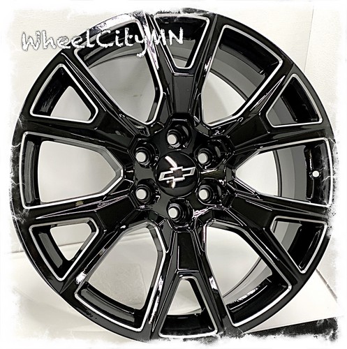 22" gloss black milled OE SEZ replica 84799387 wheels fits 2023 Tahoe ...