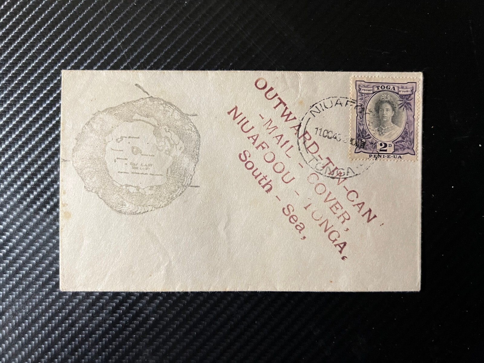 1943 Tonga Tin Can Canoe Mail Cover Niuafoou Island Outward South Sea ...