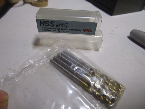 3.3 x 49 OAL 135° Point Stub TiN HSS-Co8 Screw Machine Drill QTY 5 | eBay