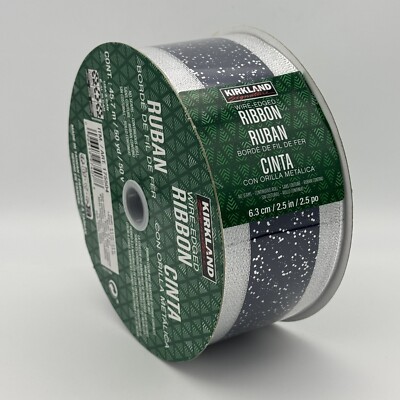 Costco Ribbon Silver Navy Blue Glitter Wired Edge 2.5” Wide NEW 50 Yds ...