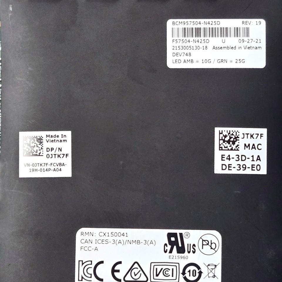 Dell JTK7F Broadcom 57504 Quad Port SFP28 25GbE OCP 3.0 Network Card | eBay