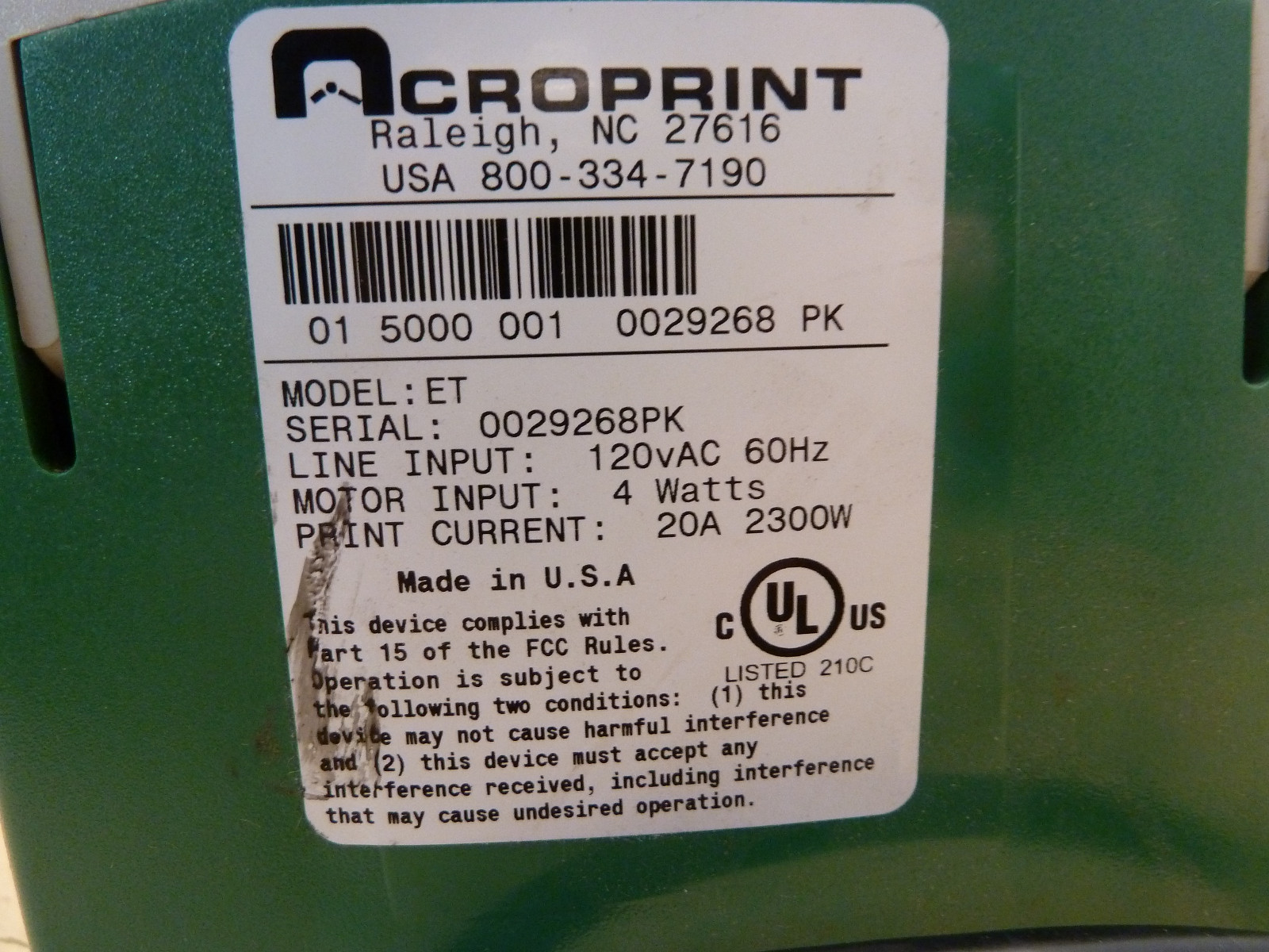 Acroprint ET document control time stamp 0150000010029268PK [2*J-11] | eBay