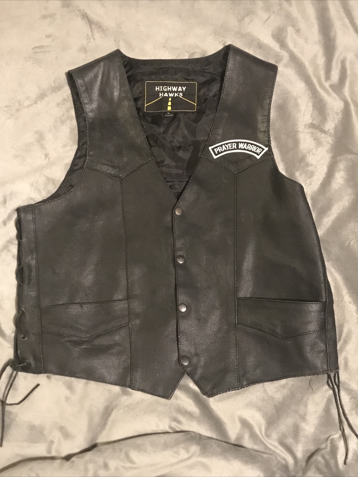 Highway Hawks Black Leather Motorcycle Biker Snap Button Vest Men’s ...