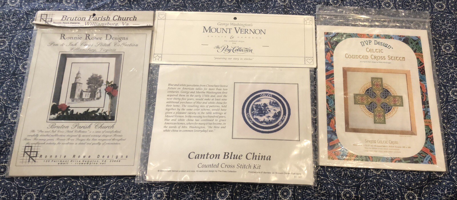 Cross Stitch Lot Of 3- Mount Vernon, Ronnie Rowe Designs & Celtic ...