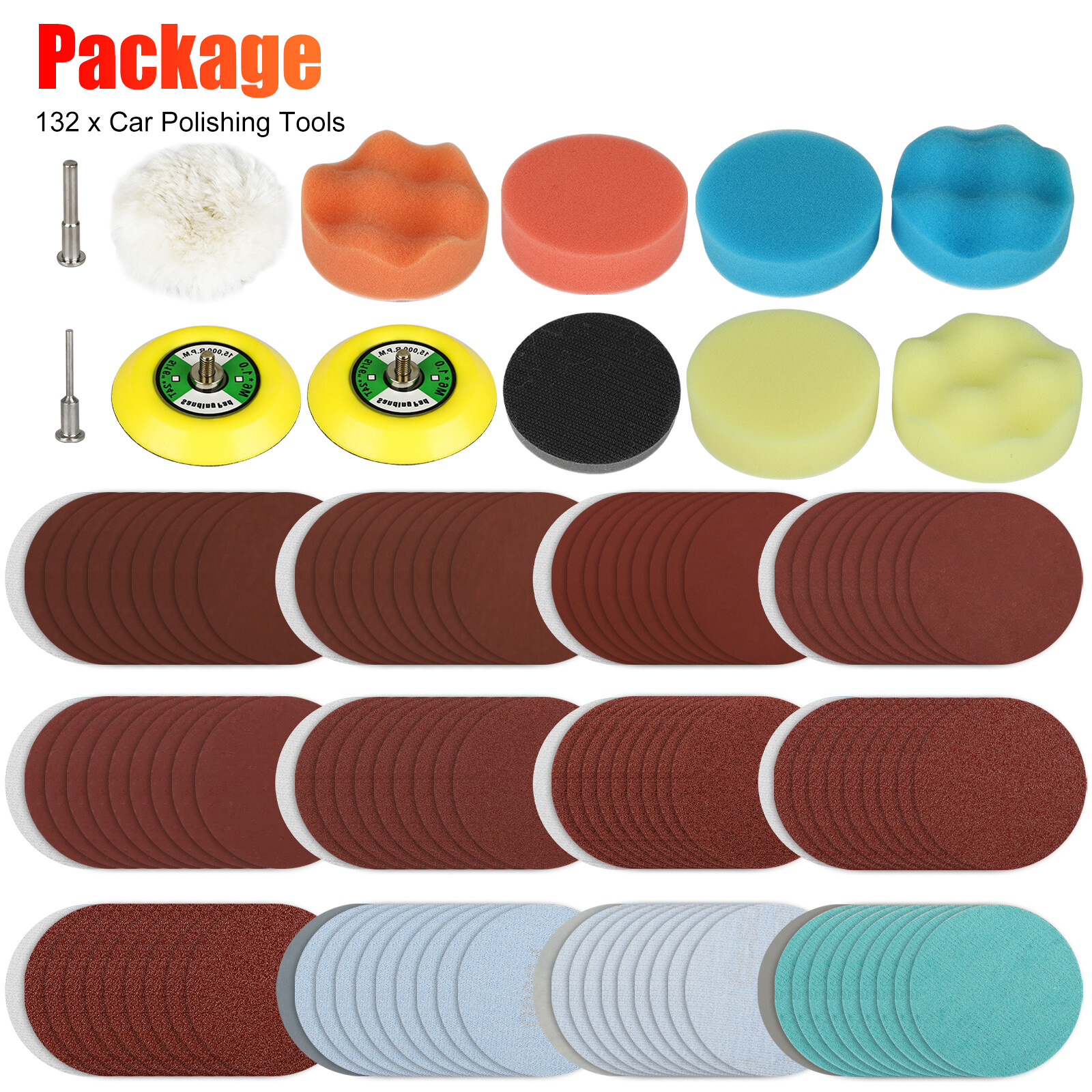 132Pcs 3inch Sanding Discs Foam Buffing Polishing Sponge Sander Buffer ...