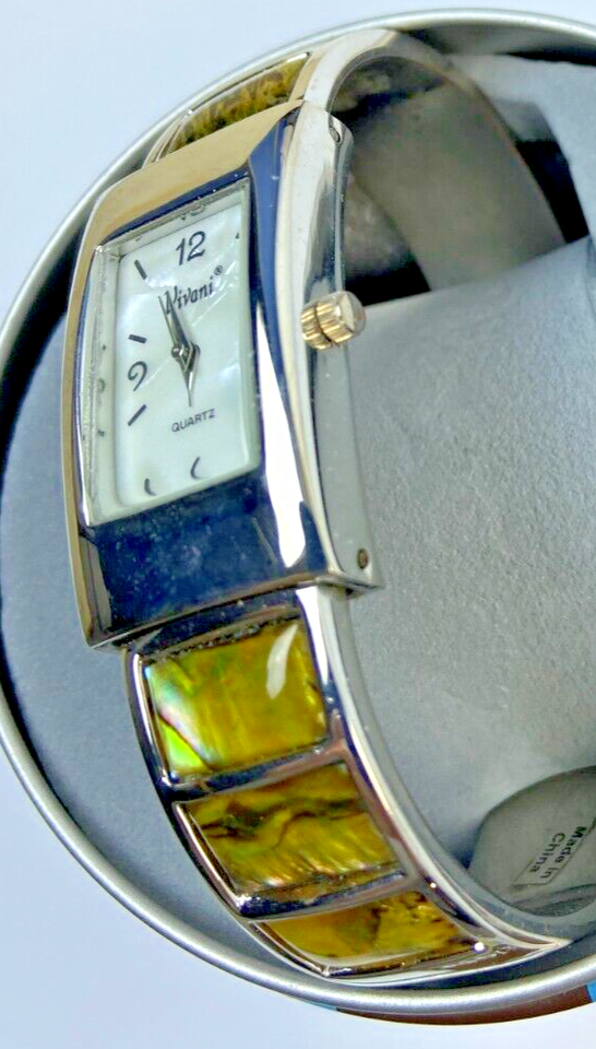 Vivani Watch Women Silver Tone Open Cuff Tank MOP Dial Abalone 6.25" | eBay