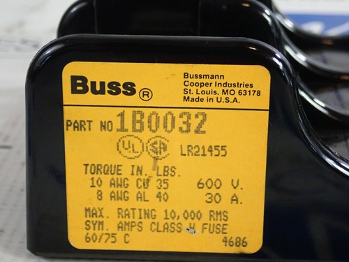 BUSS 1B0032 3 POLE FUSEHOLDER 600V 30A | eBay