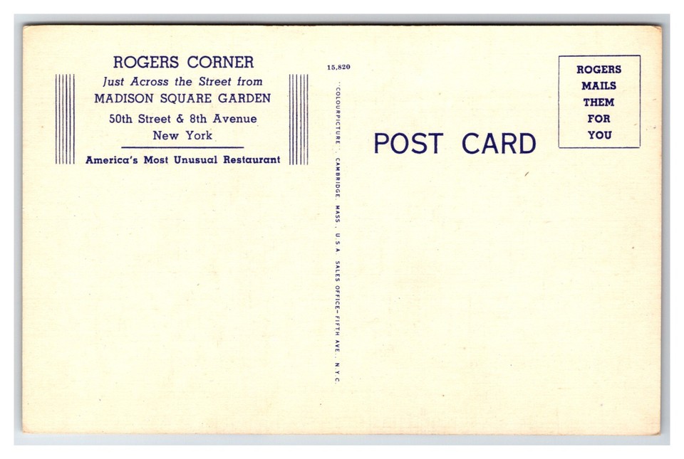 Dual View Roger's Corner Restaurant New York City NY NYC UNP Linen ...