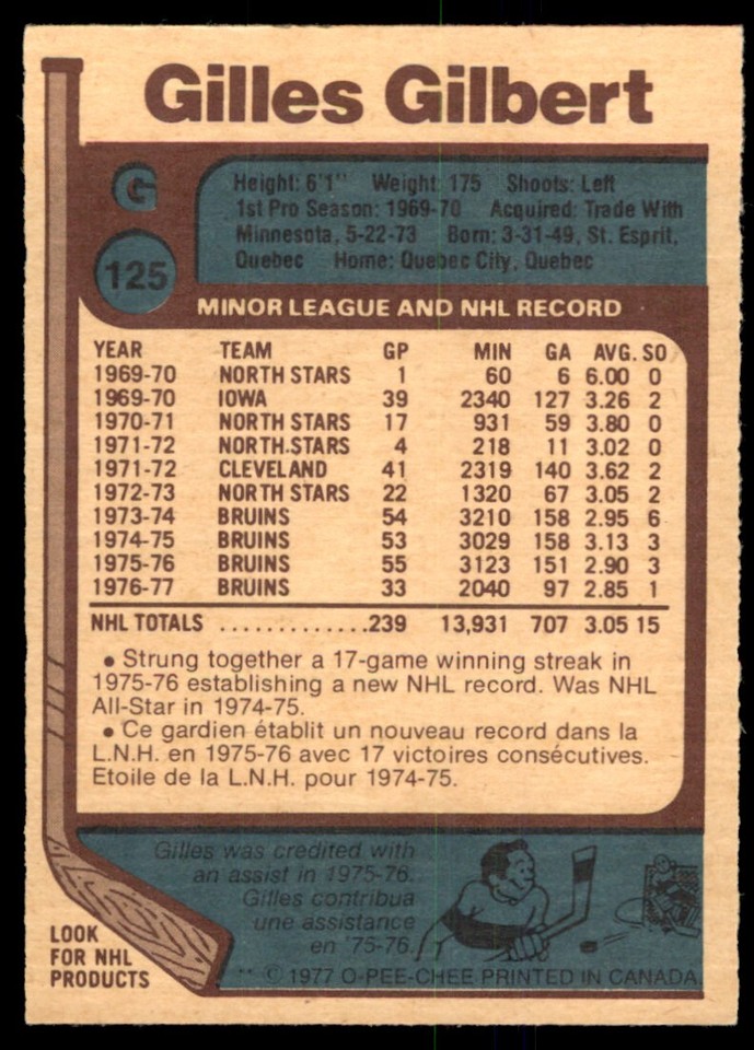 1977-78 O-Pee-Chee NM-MT Gilles Gilbert #125 | eBay