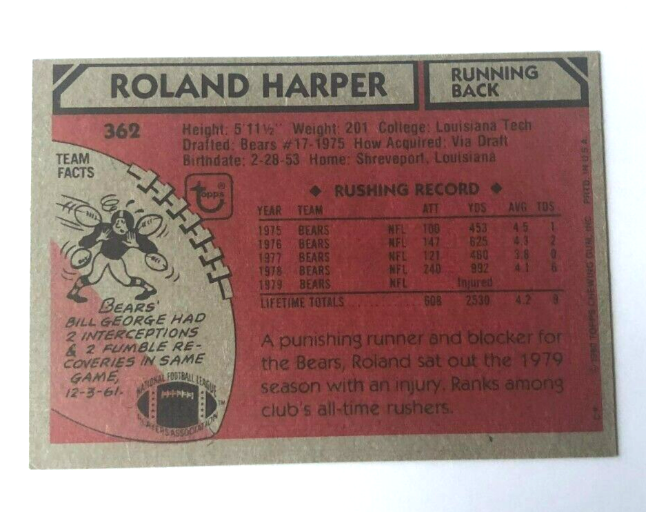 1980 Topps #362 Roland Harper Chicago Bears EX | eBay