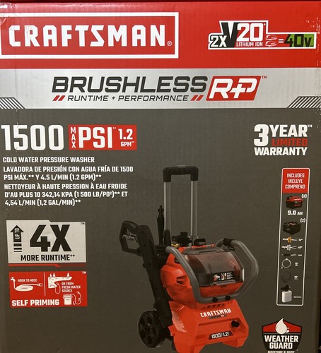 Craftsman Pressure Washer 40V Brushless RP 1500 PSI Cold Water ...