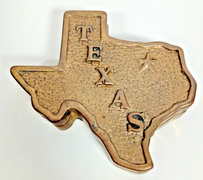 Vintage State of Texas Shaped Lidded Trinket Box Brass Metal Jewelry ...