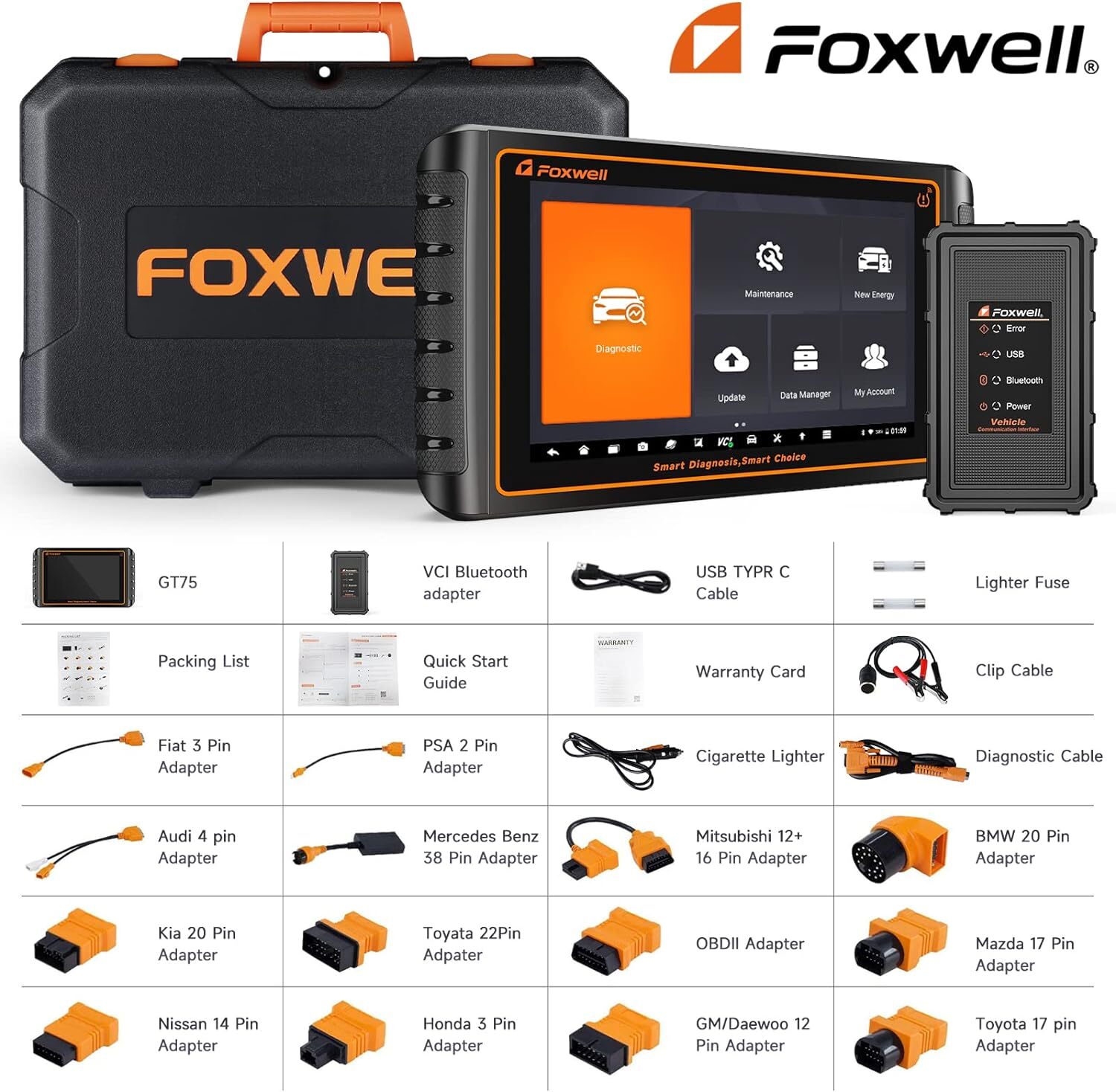 FOXWELL GT75 PRO AUTO VIN ECU Coding ALL System Car Diagnostic Scan Pad ...