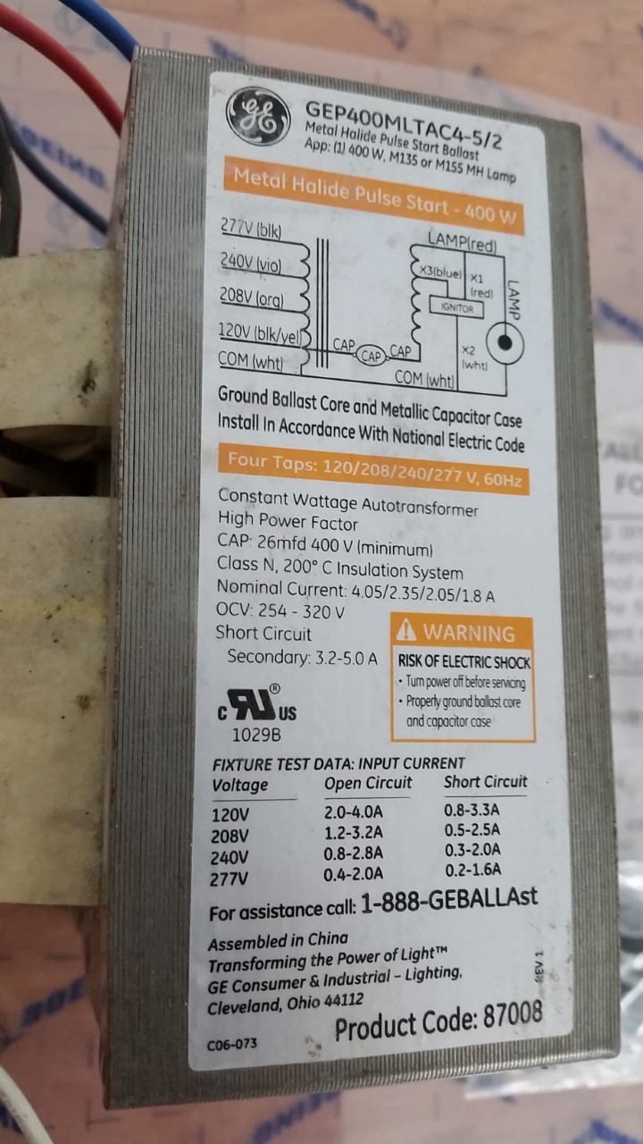 GE 87008 Metal Halide GEP400MLTAC4-5/2 Pulse Ballast Kit 400W M135 or ...