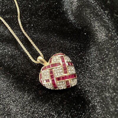 Princess Simulated Red Ruby Stunning Heart Fancy Pendant 14k Yellow ...