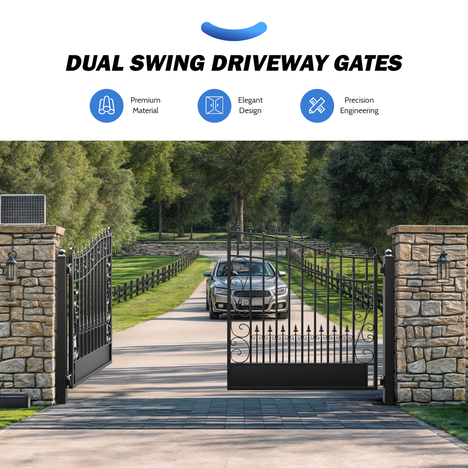 ZUMI 12x6 ft. Dual Swing Gates for Driveway Heavy Duty Outdoor Steel ...