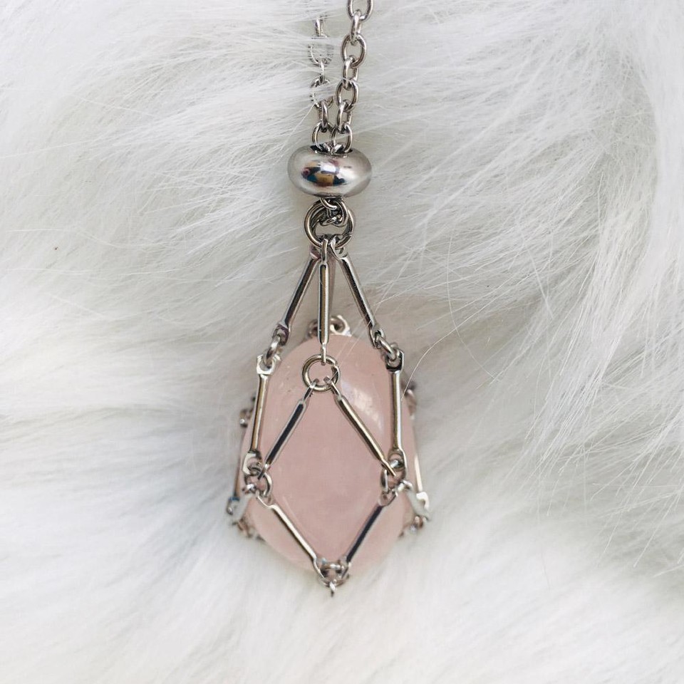 3PCS-S M L Crystal Stone Holder Cage Net Metal Necklace Adjustable ...