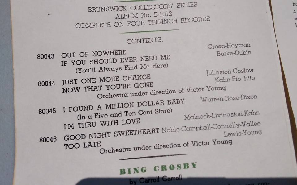 Bing Crosby 78rpm Set Brunswick Records #B-1012 A Collection Of Early ...