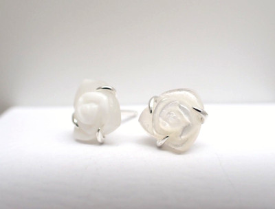 Authentic Pandora #293209C01 White Rose in Bloom Stud Earrings | eBay