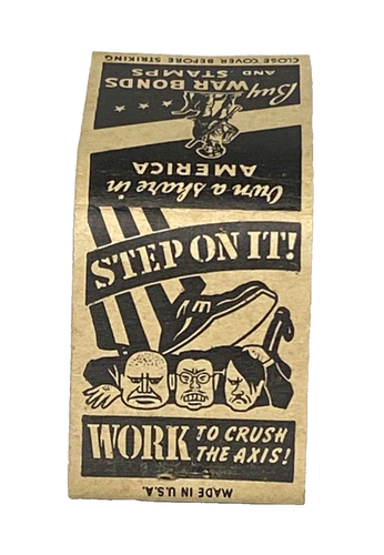 5-Pk WWII Matchbook “CRUSH THE AXIS” BUY WAR BONDS Hitler Mussolini ...