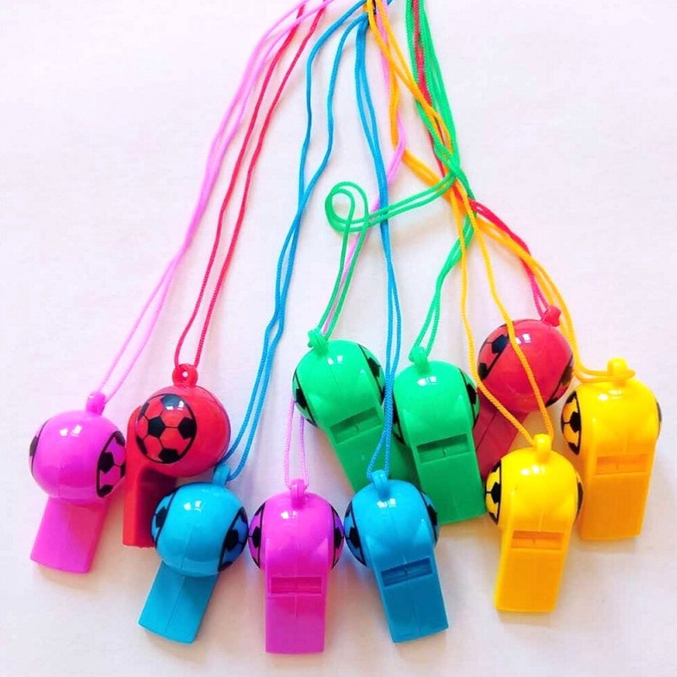 100 Pcs Football Whistle Child Plastic Sports Whistles with Lanyard ...