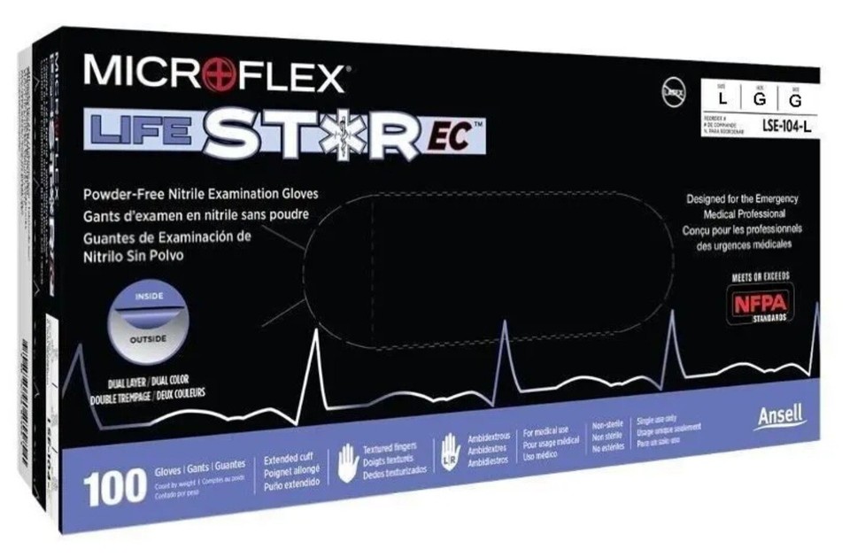 *100-Gloves* Ansell MicroFlex LIFESTAR EC PF Dual Layer Extended Cuff ...