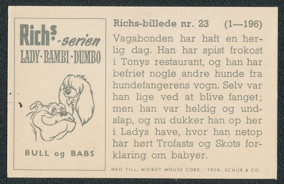 1956 RICH'S COFFEE WALT DISNEY LADY BAMBI DUMBO DUTCH TRADING CARD #23 ...