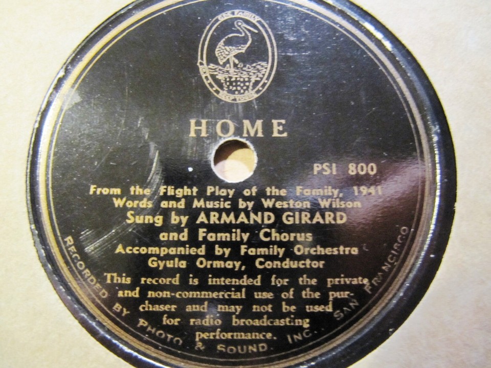 THE FAMILY Club San Francisco 1941 FLIGHT PLAY Songs 78 rpm Record ...