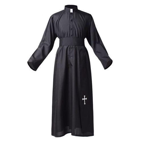 Black Robe Cloak With Belt Minister/priest Halloween Party Cosplay ...