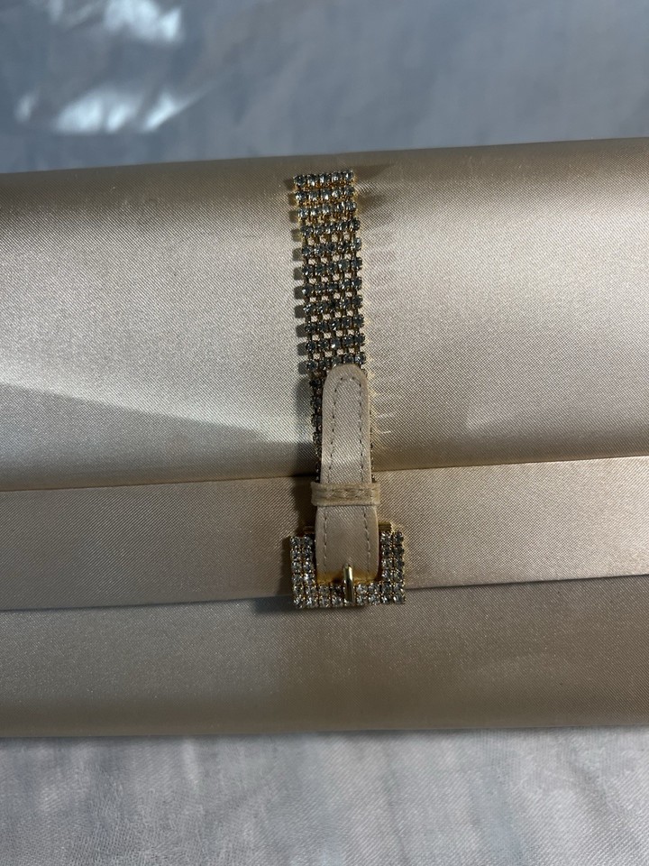Preston And York Champagne Colored Satin Purse With Rhinestone Accents ...