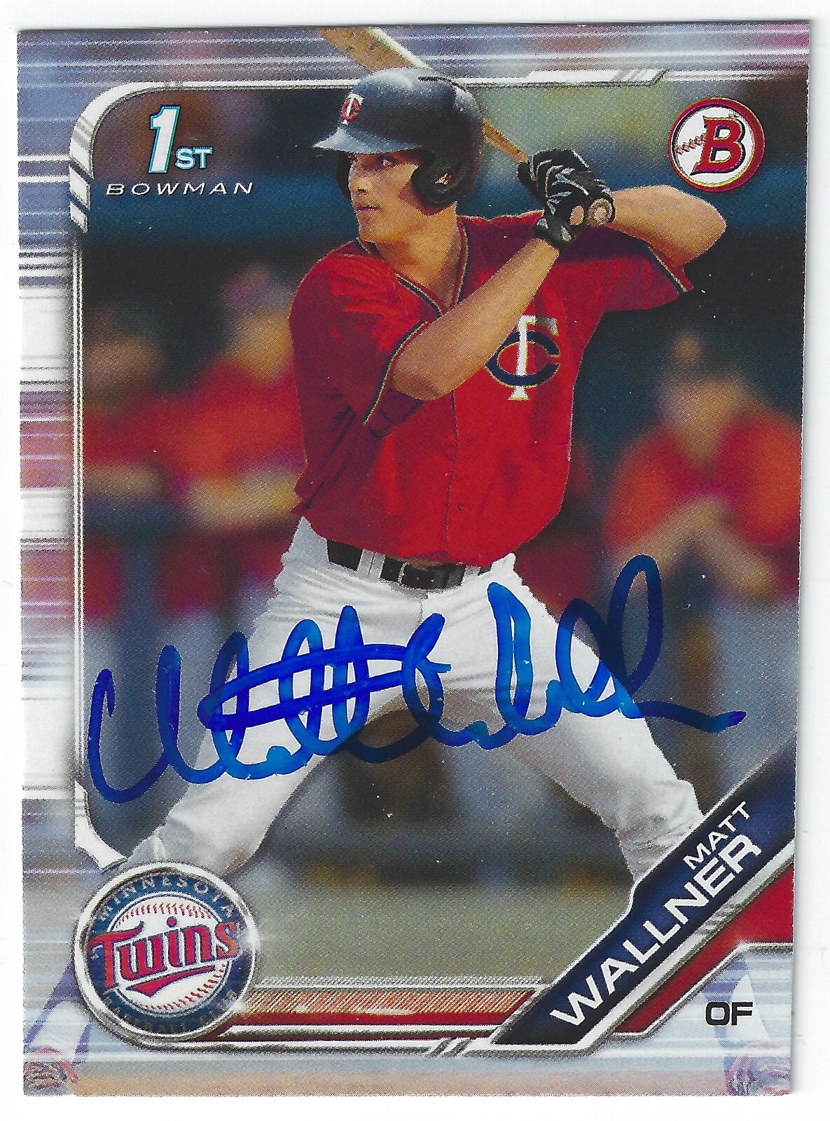 MATT WALLNER MINNESOTA TWINS SIGNED 2019 1ST BOWMAN DRAFT BASEBALL CARD ...