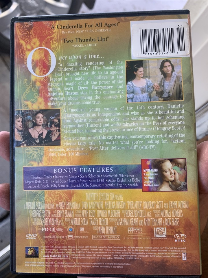 EVER AFTER DVD CINDERELLA STORY MOVIE Drew Barrymore Angelica Houston ...