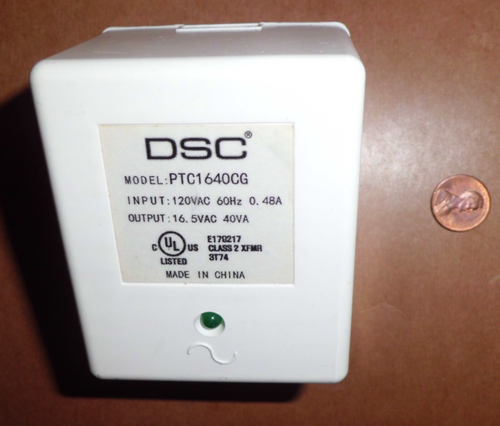 DSC PTC1640CG W/Indicator Light Transformer Power Supply 16.5VAC 40VA ...
