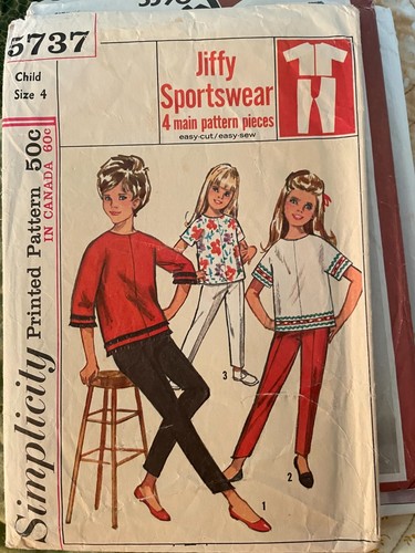 5737 Simplicity Pattern -Childs Jiffy Top and slacks-CUT- Vintage 60's ...